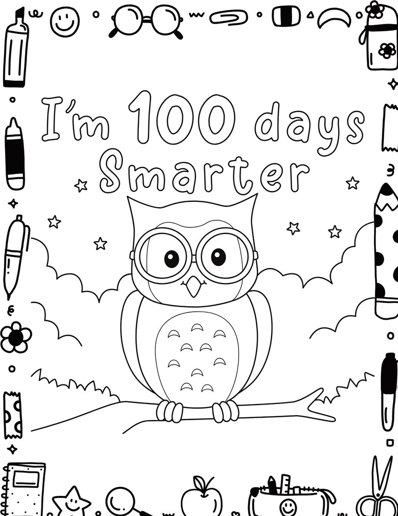 100 Days Smarter Coloring Sheet | Canva Pro Required | 100th Day of ...