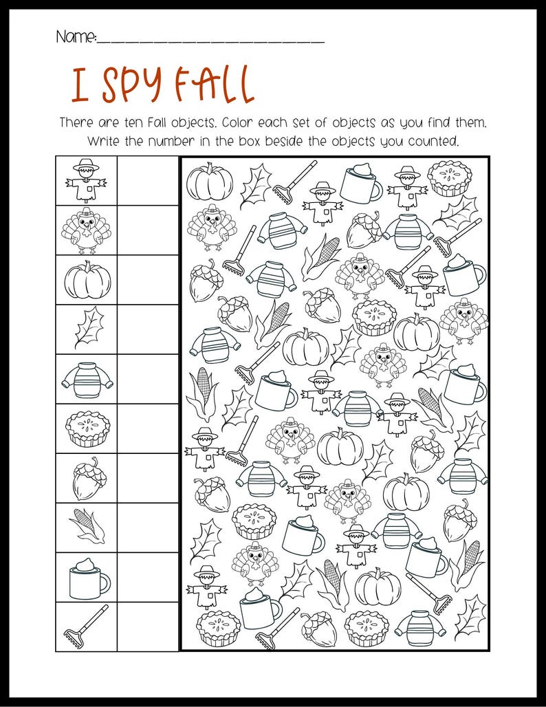 Thanksgiving I Spy Worksheet | Printable Kids Game | Canva Pro Required ...