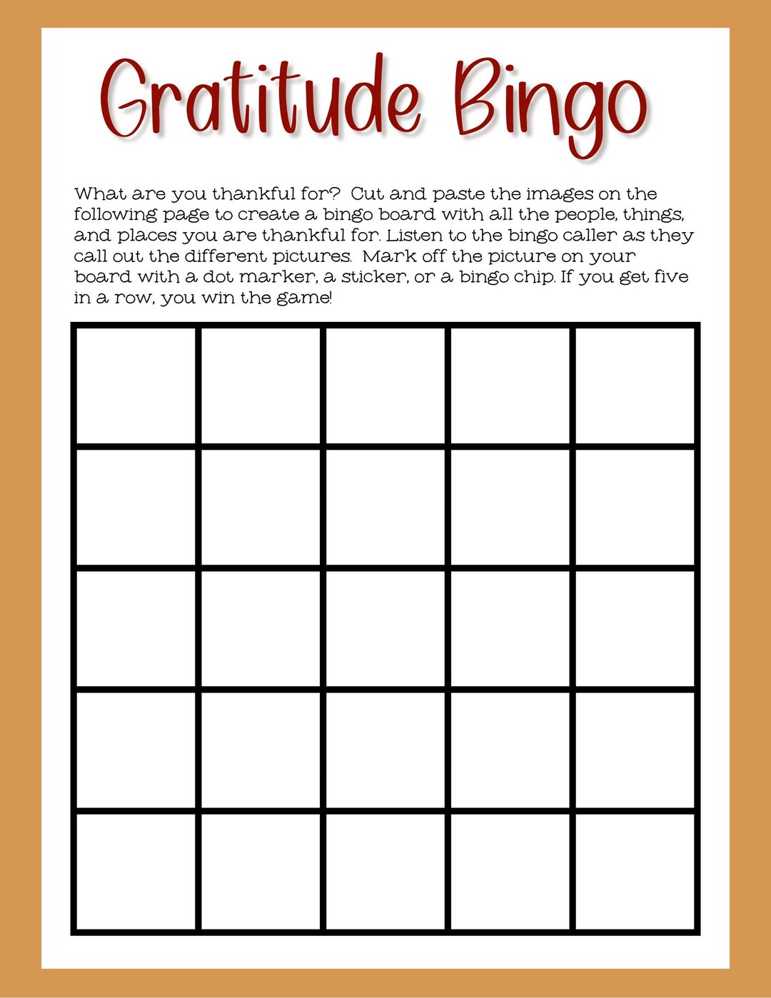 Thanksgiving Gratitude Bingo Game | Classroom Activity (canva Pro ...