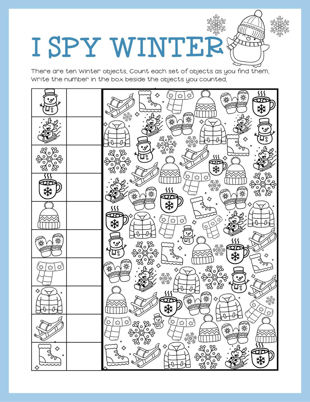 Winter I Spy Worksheet – 10 Winter Objects Activity - Etsy