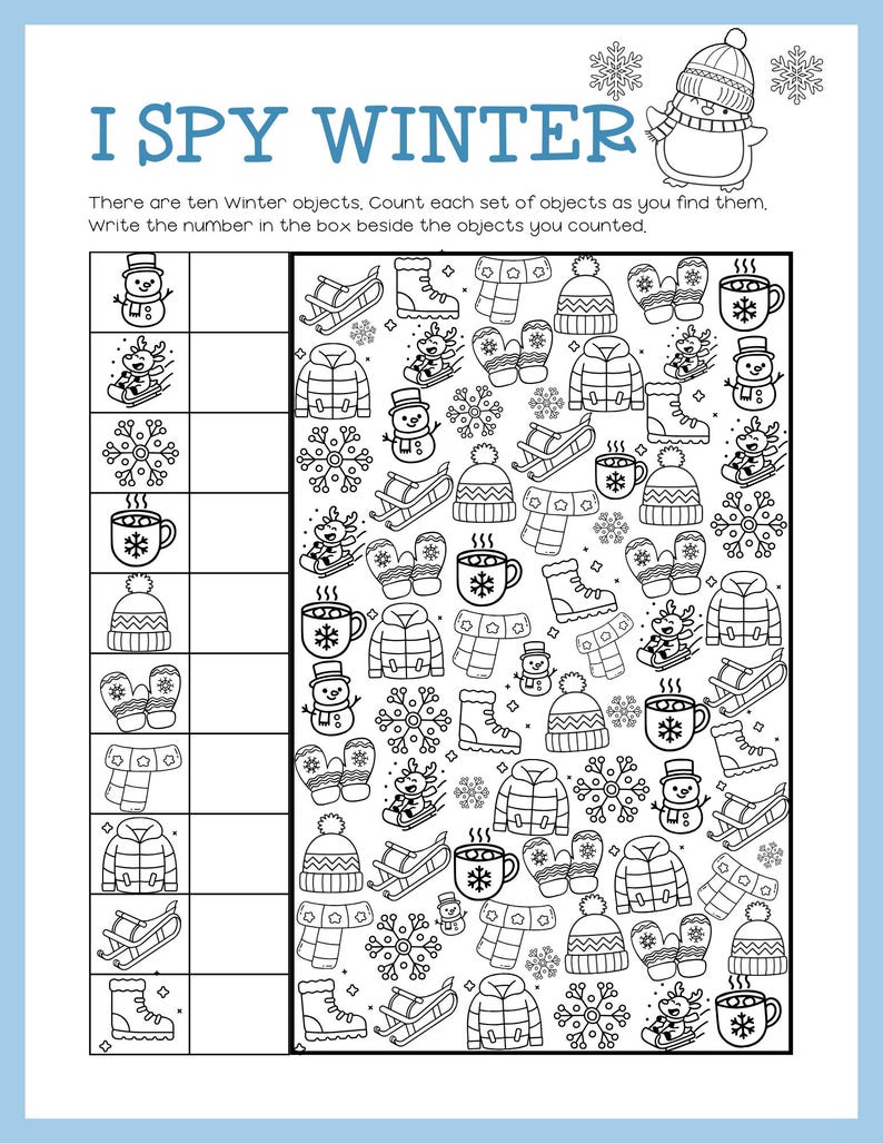 Winter I Spy Worksheet – 10 Winter Objects Activity (canva Pro Required ...