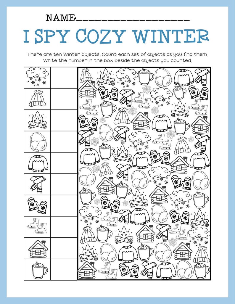 I-spy Cozy Winter Worksheet | Find 10 Winter Objects | Printable ...