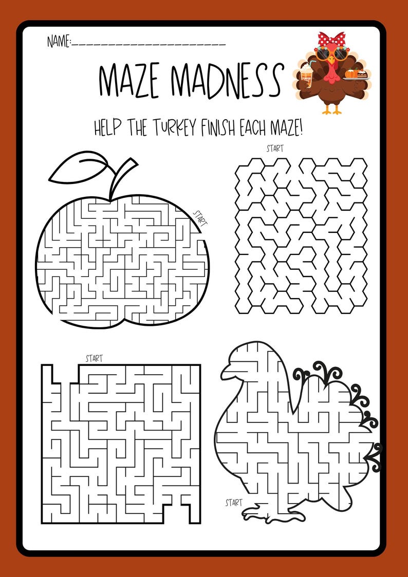Thanksgiving Turkey Maze | Kids Printable Activity | Canva Pro Required ...