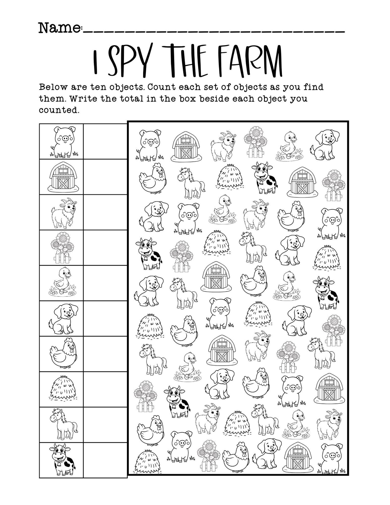 Farm Animals I Spy Worksheet | Classroom Printable - Etsy