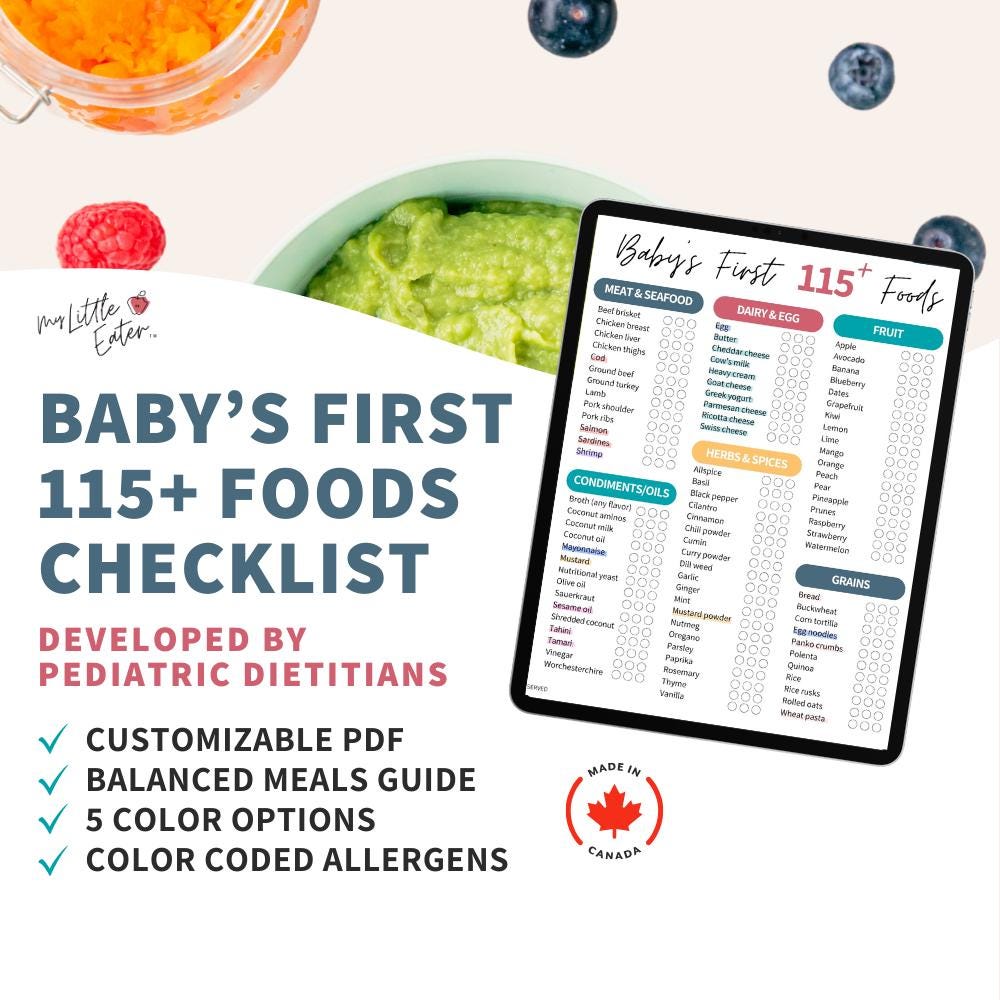 Baby Led Weaning Checklist First Foods Tracker Printable Digital Food ...