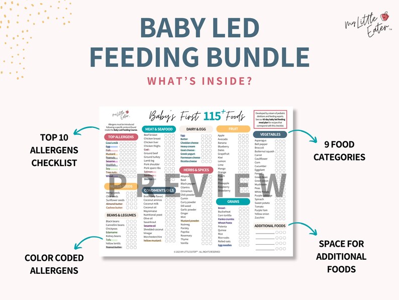 Baby Food Meal Plan & Weaning Guide: First Foods Checklist (digital ...
