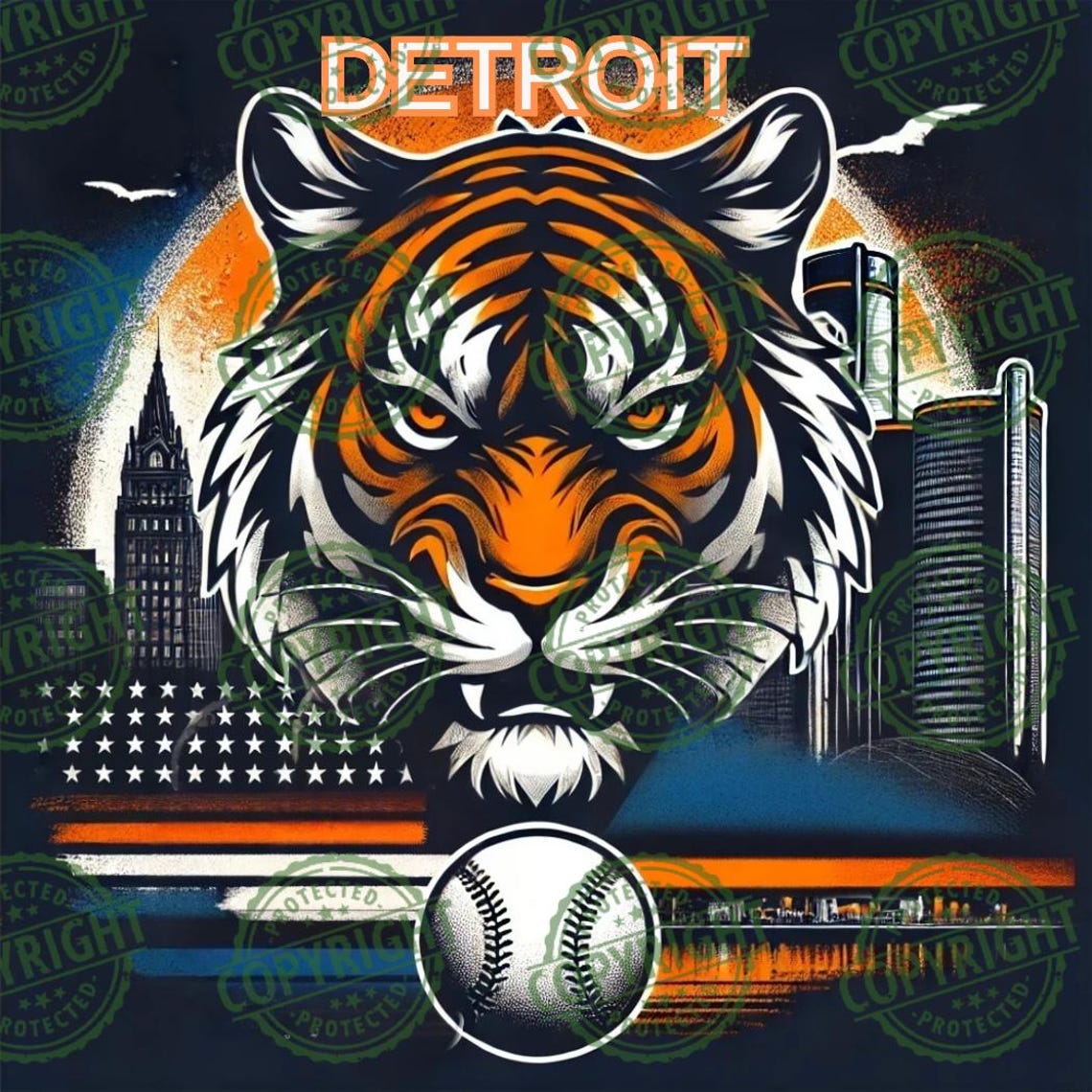 Detroit Tigers Inspired Graphic With Detroit Skyline - Etsy
