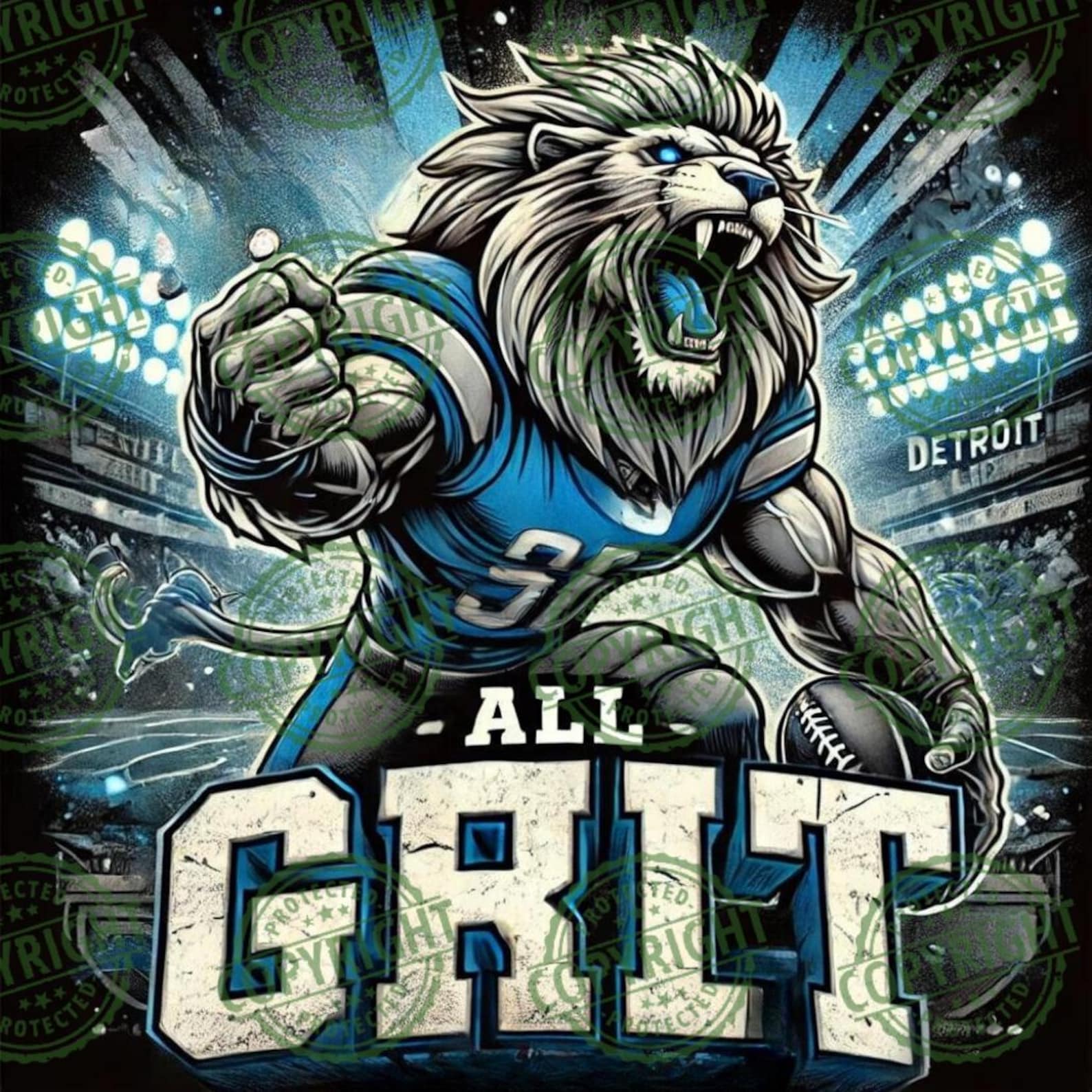 Detroit Roaring Lion Graphic Art - "detroit All Grit" - Etsy