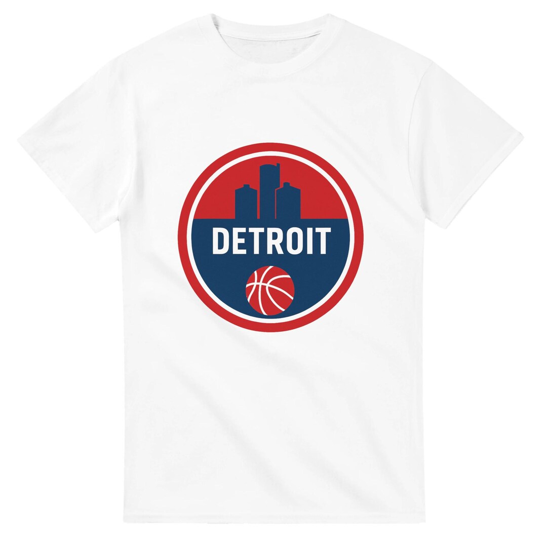 Detroit Skyline Basketball T-shirt | Red, White & Blue Ren Cen Design ...