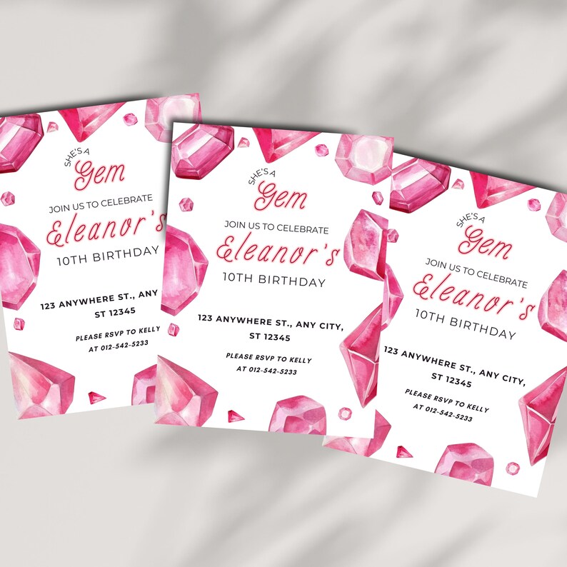 Editable Crystal Gemstone Birthday Invitation, Instant Download ...