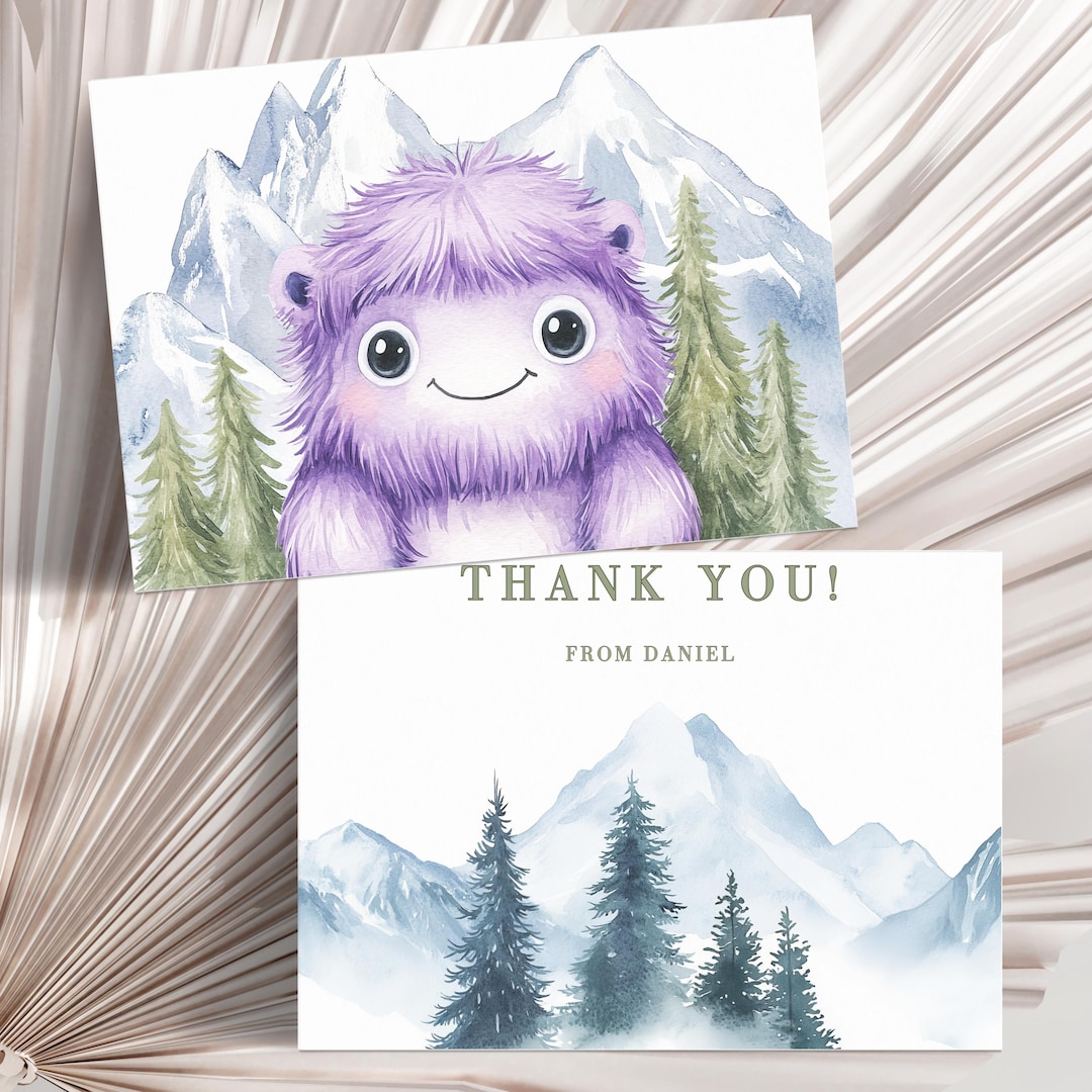 Editable Baby Yeti 3rd Thank You Card Template, Winter Wonderland ...