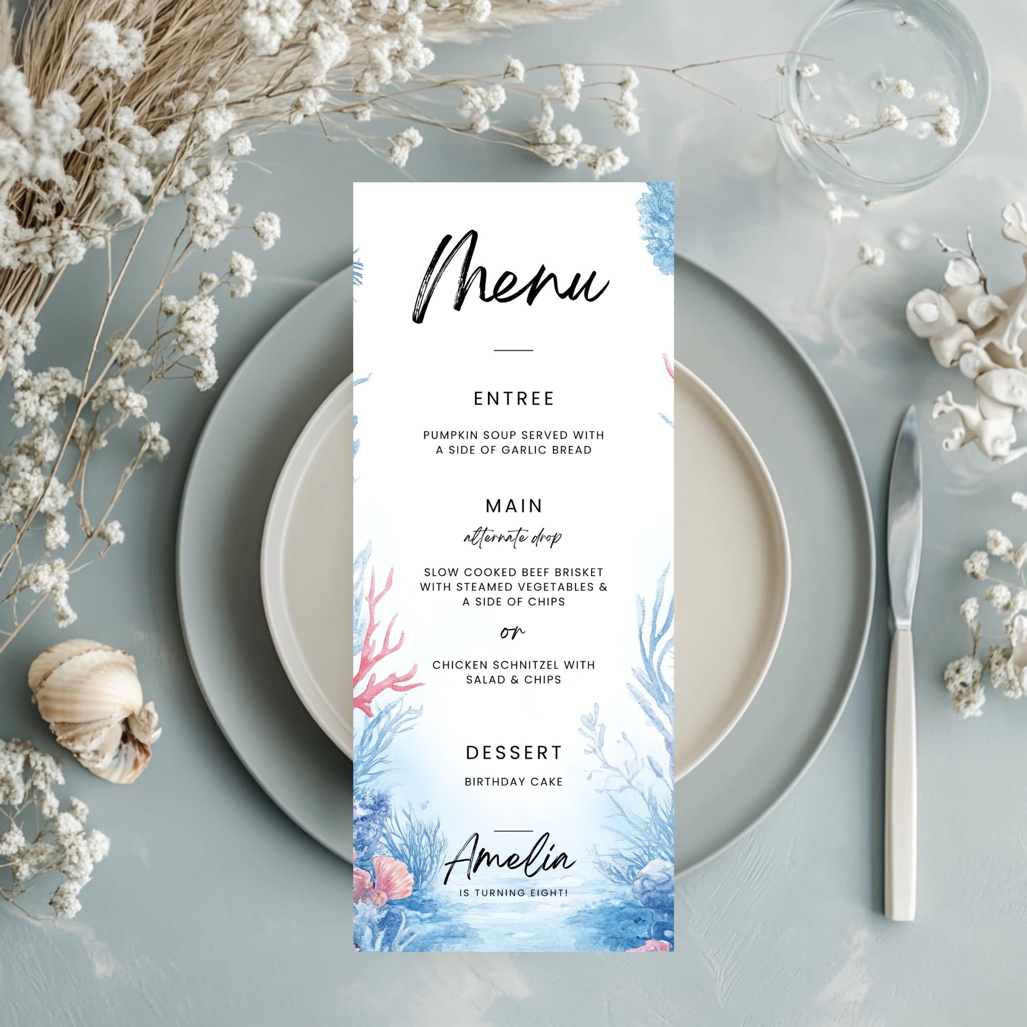 Tasteful Under the Sea Menu Template | Pack of 5 | INSTANT DOWNLOAD ...