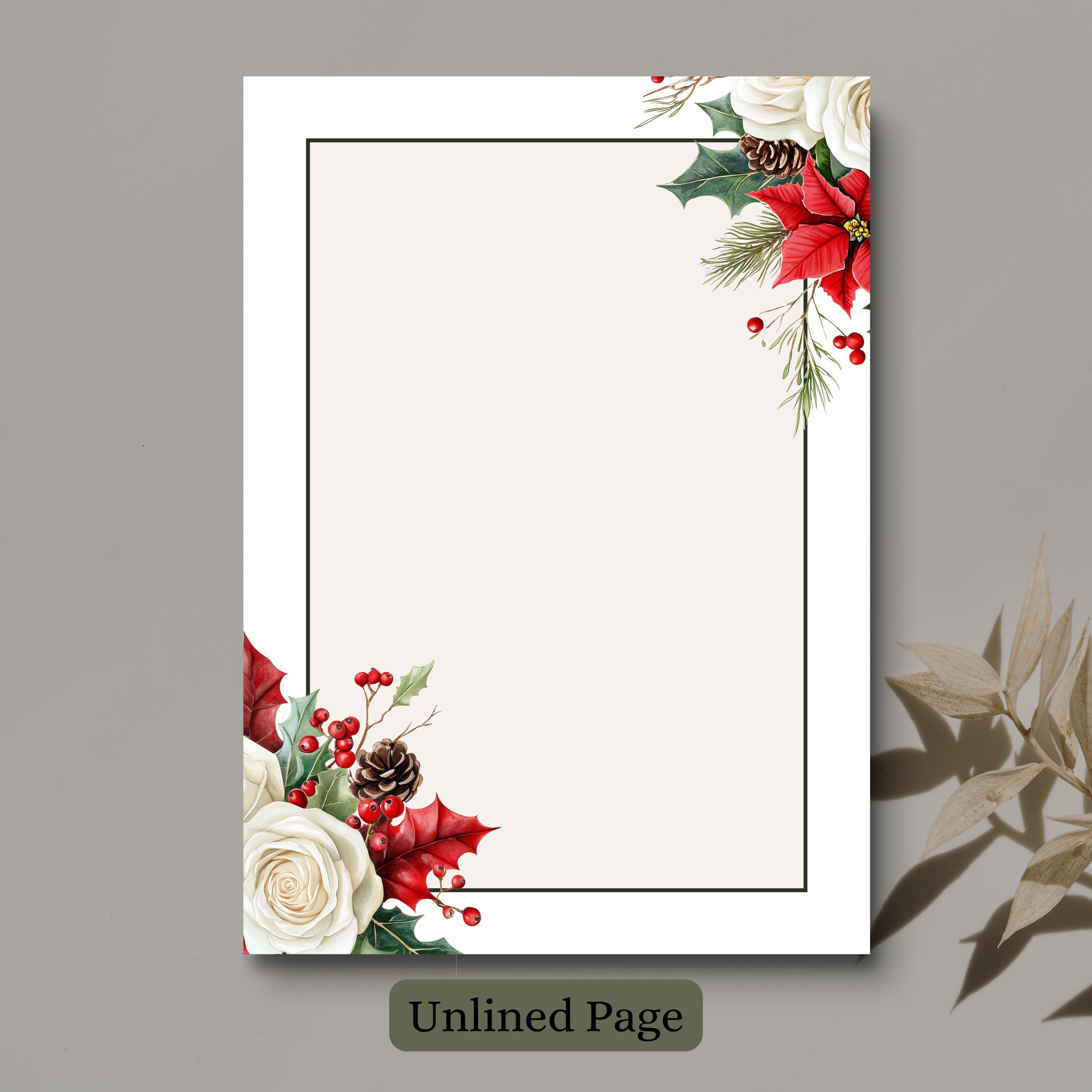 Printable Christmas Bouquet Stationery, Lined Unlined Paper, Floral ...