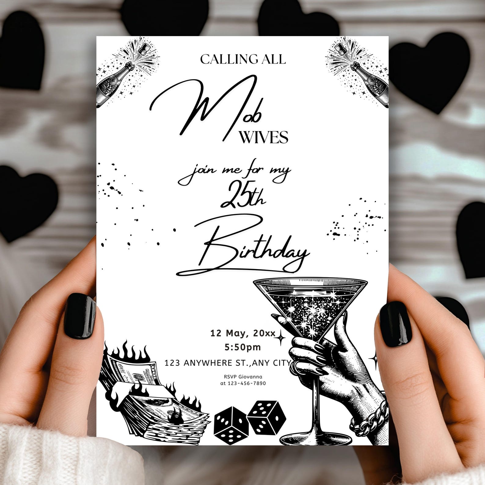 Mob Wives Birthday Invitation | Martini Party Invite | 25th Birthday ...