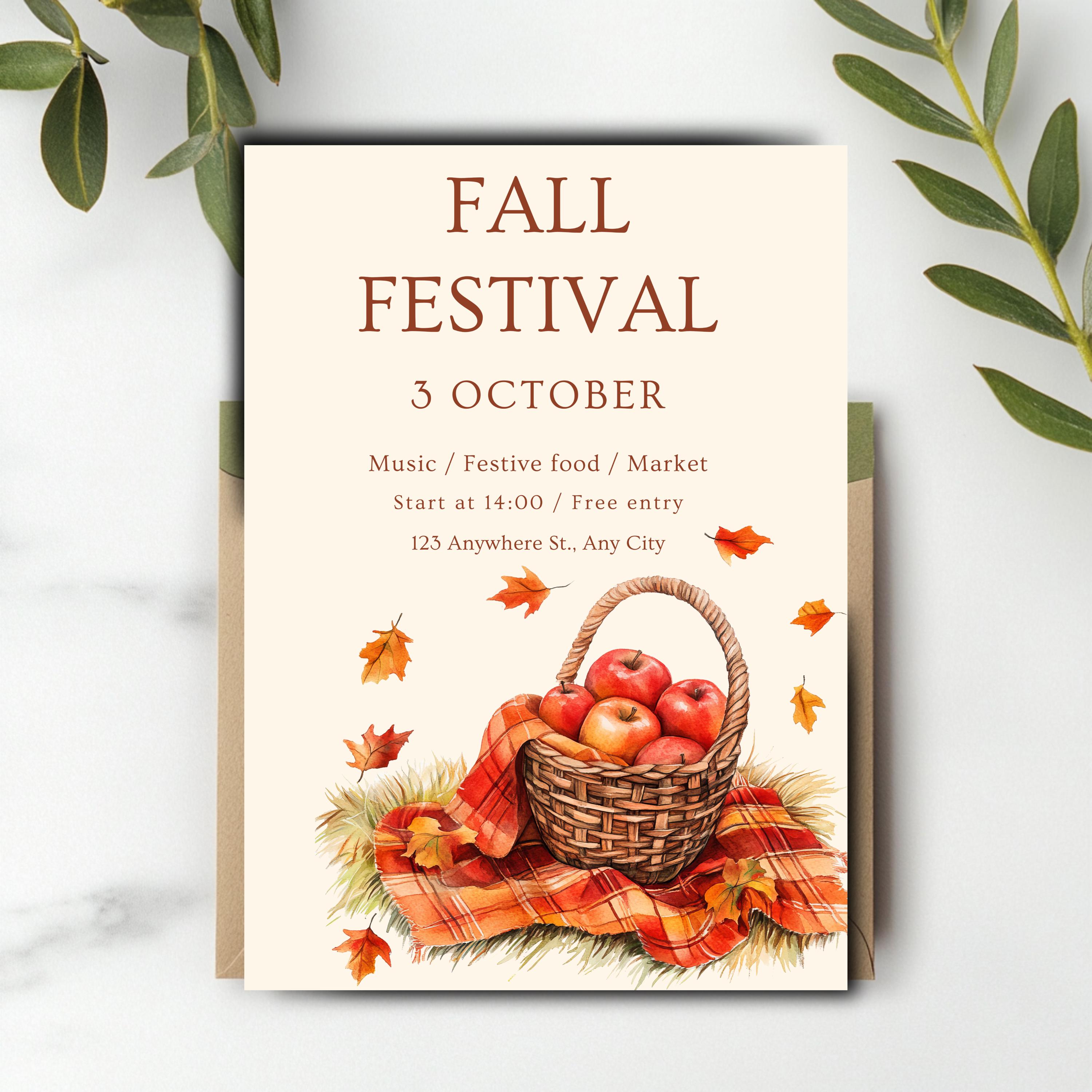 Editable Fall Festival Invitation Template, Charming Apples on Blanket ...