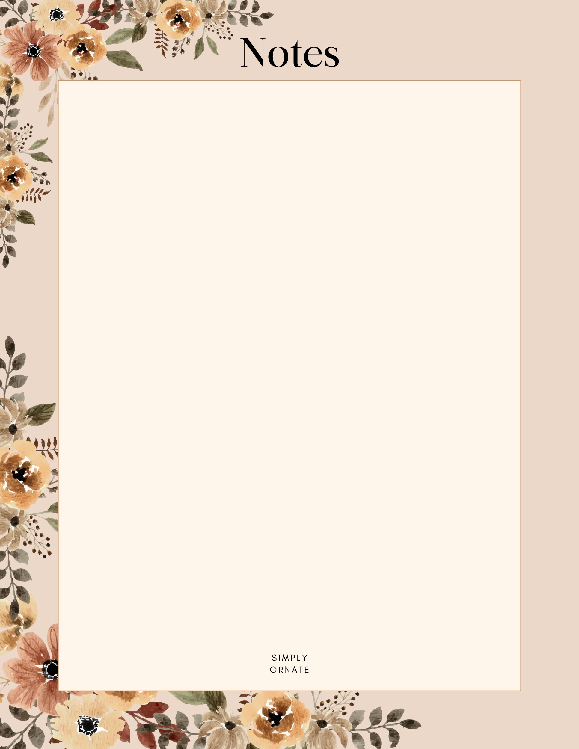 Printable Floral Notepad, Digital Notepad, Note Taking, Writing Paper ...