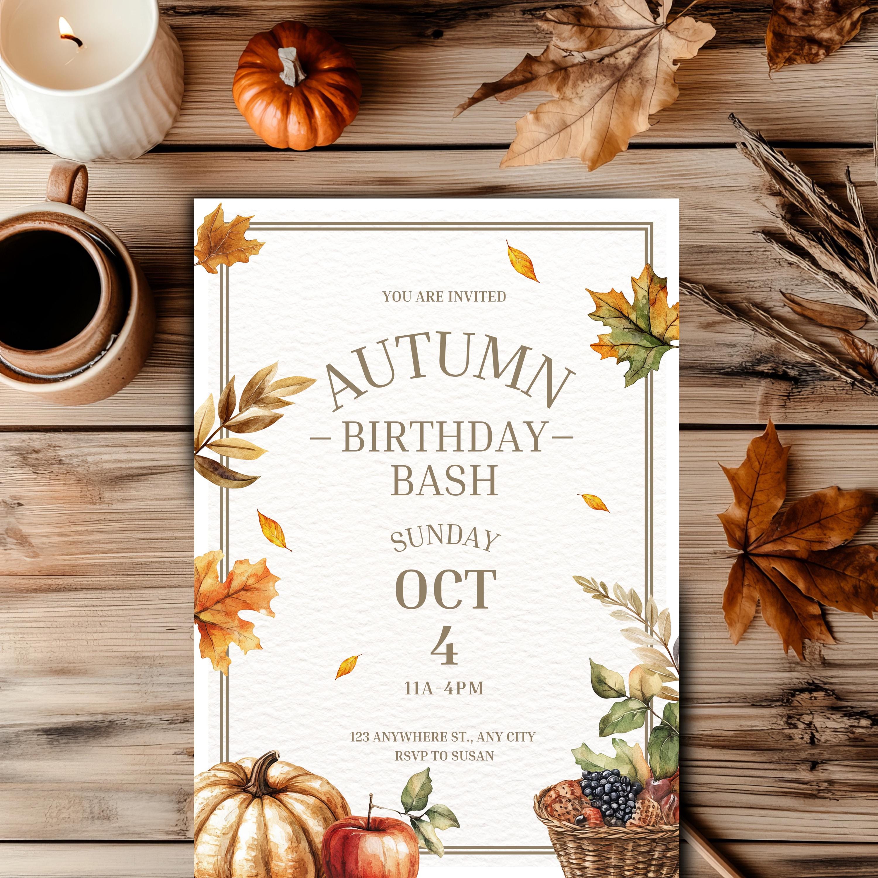 Editable Fall Birthday Invitation Template, Instant Download, Autumn ...
