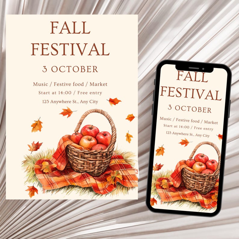 Editable Fall Festival Invitation Template, Charming Apples on Blanket ...
