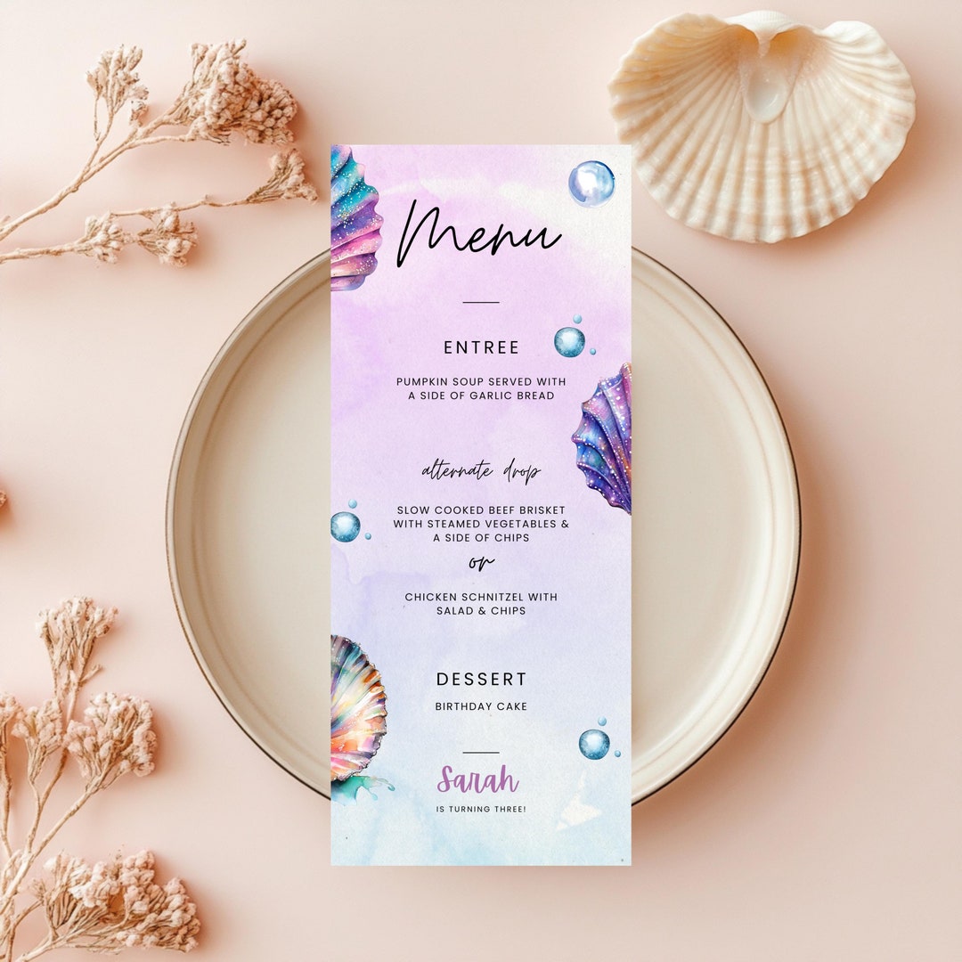 Whimsical Under the Sea Menu Template | Pack of 4 | INSTANT DOWNLOAD ...