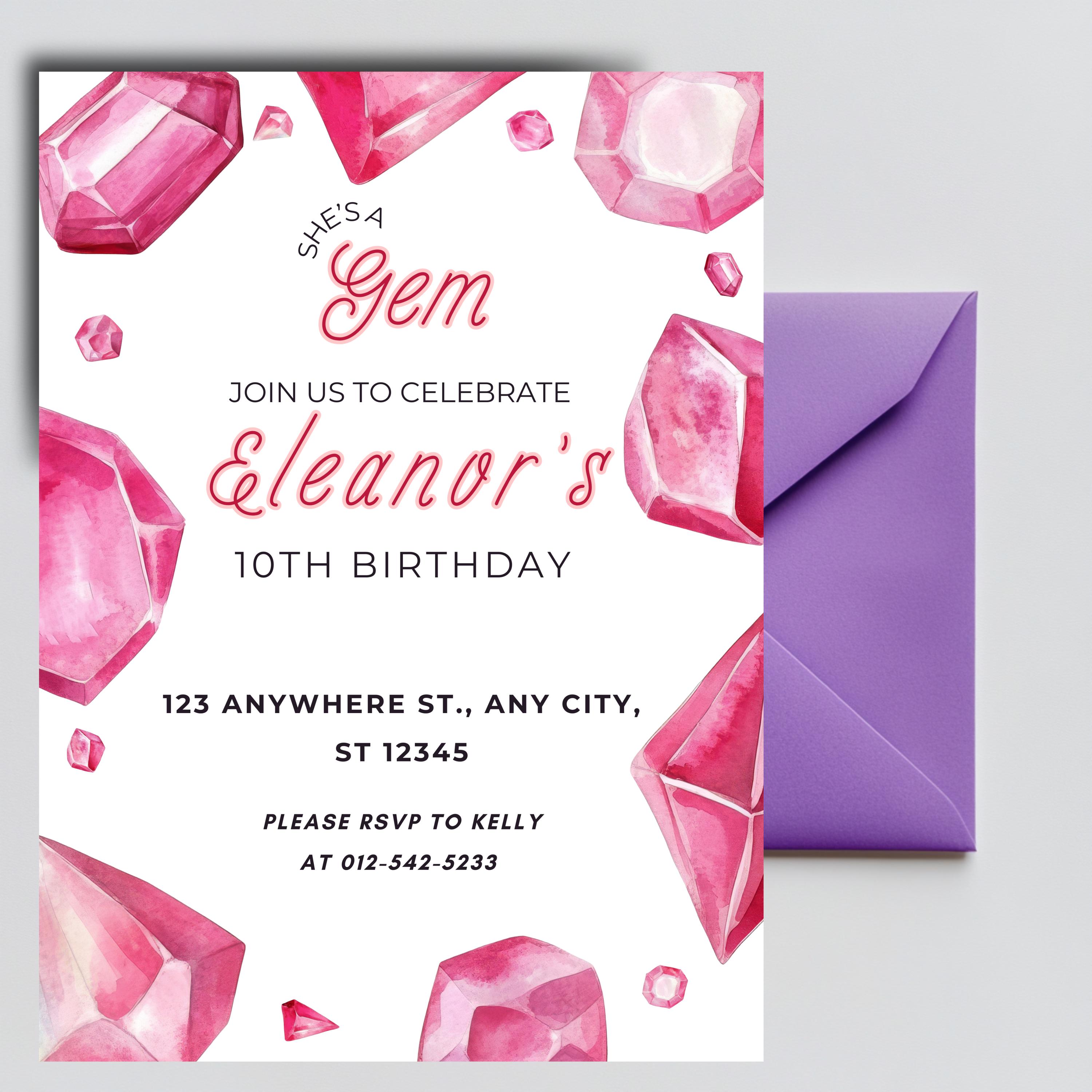 Editable Crystal Gemstone Birthday Invitation, Instant Download ...