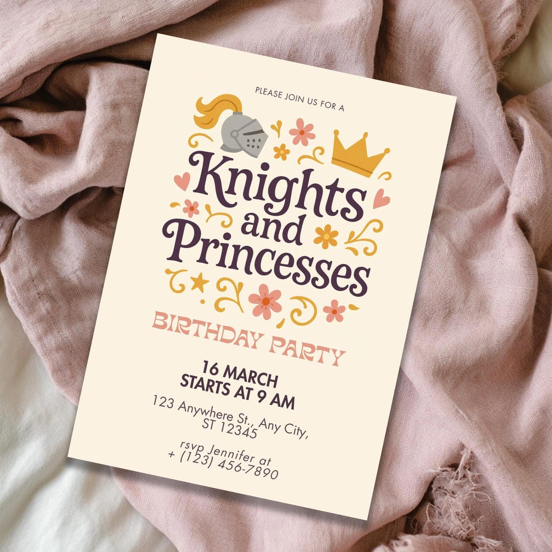 Knights and Princesses Birthday Invitation – Royal Party Invite ...