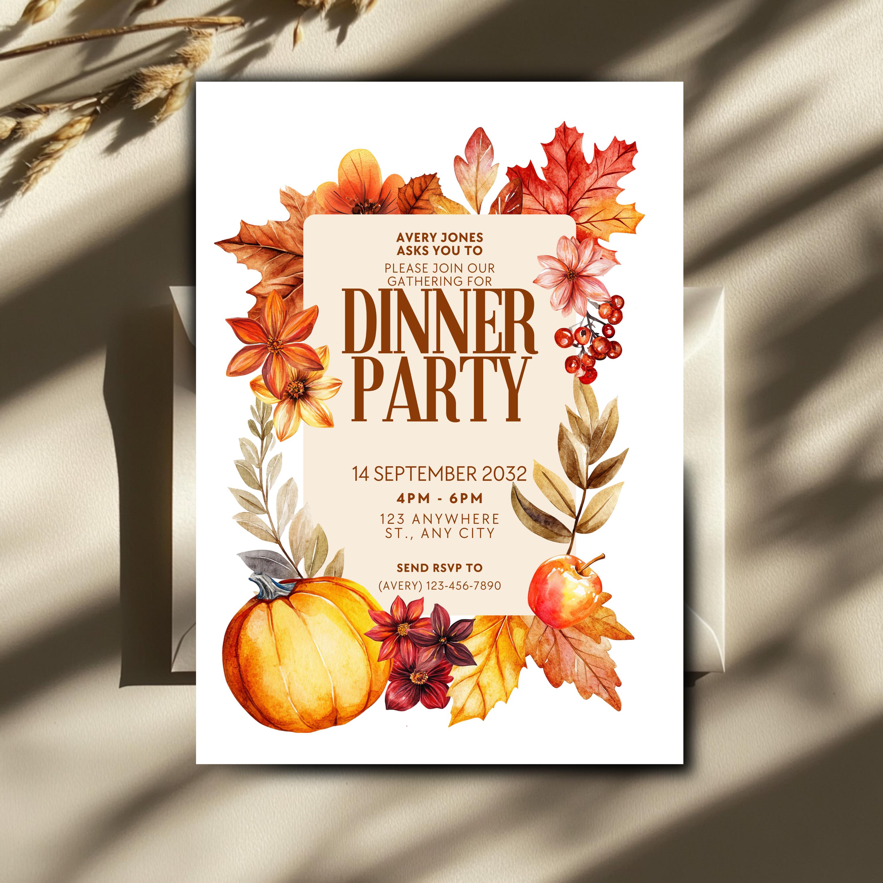 Editable Fall Dinner Party Invitation Template, Instant Download ...