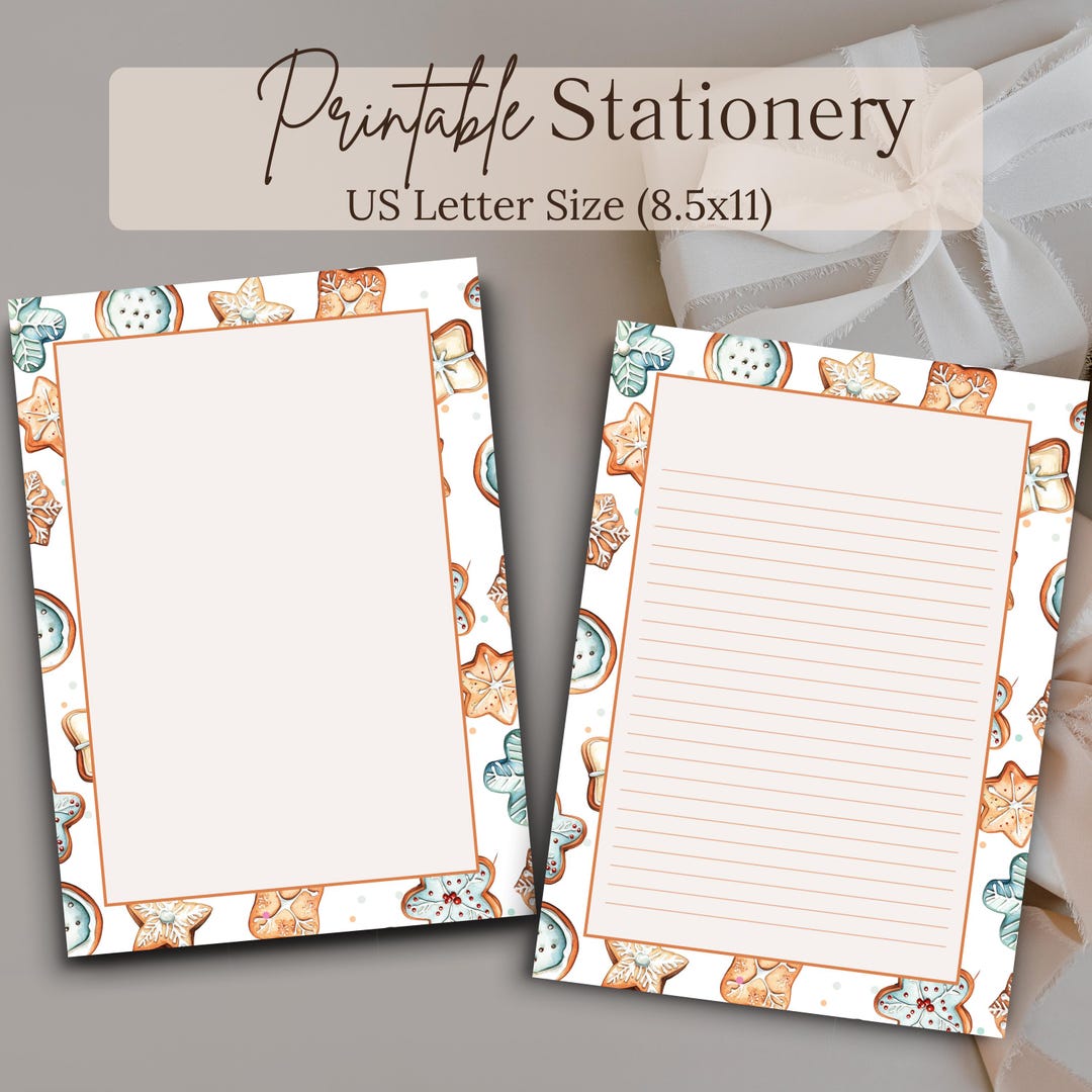 Printable Christmas Cookie Stationery, Lined Unlined Paper, Printable ...