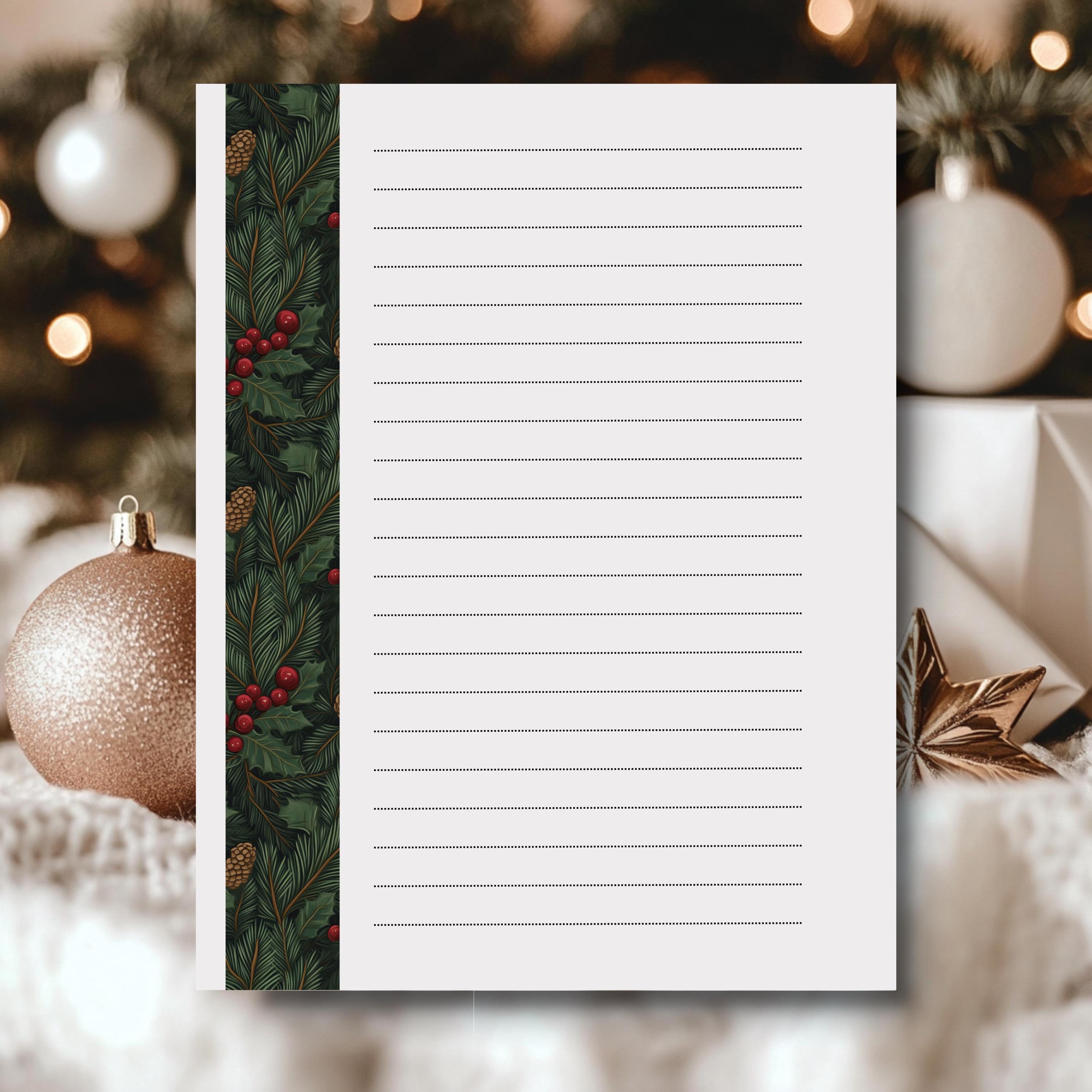 Printable Christmas Background Stationery, Letter Paper, Winter Floral ...