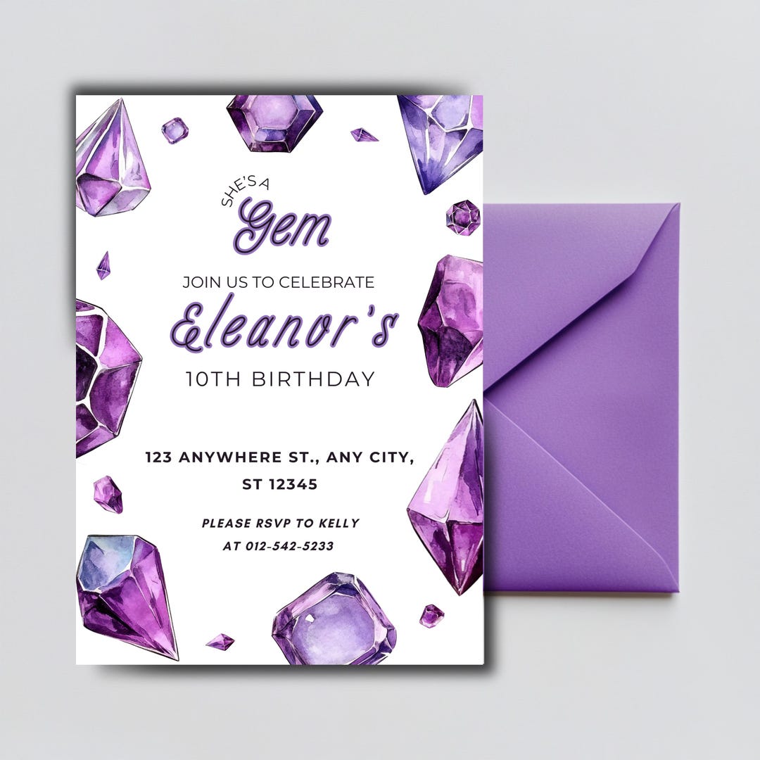 She’s a Gem Birthday Invitation Template, INSTANT DOWNLOAD, Editable ...