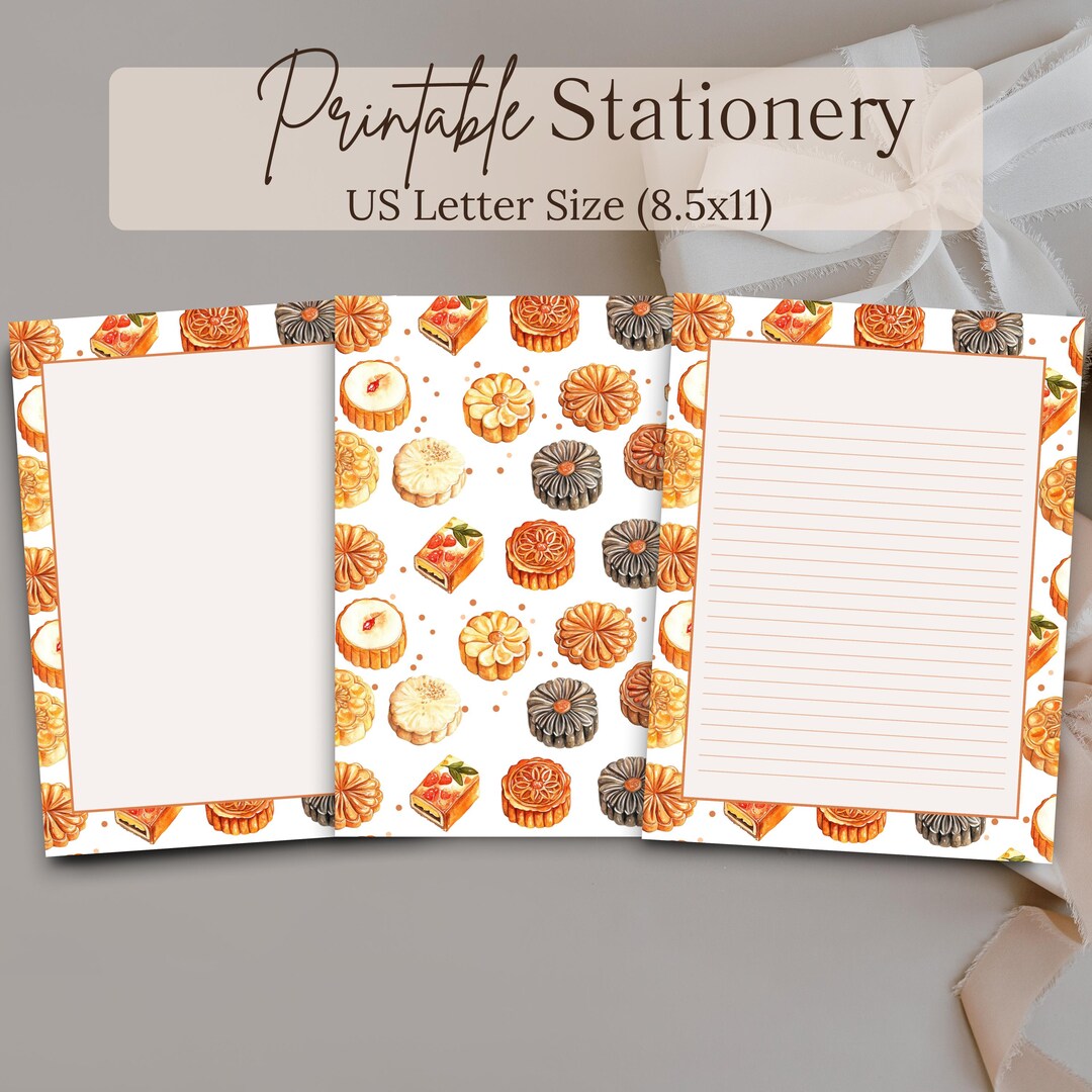 Printable Mooncakes Stationery, Lined & Unlined Paper, Oriental ...