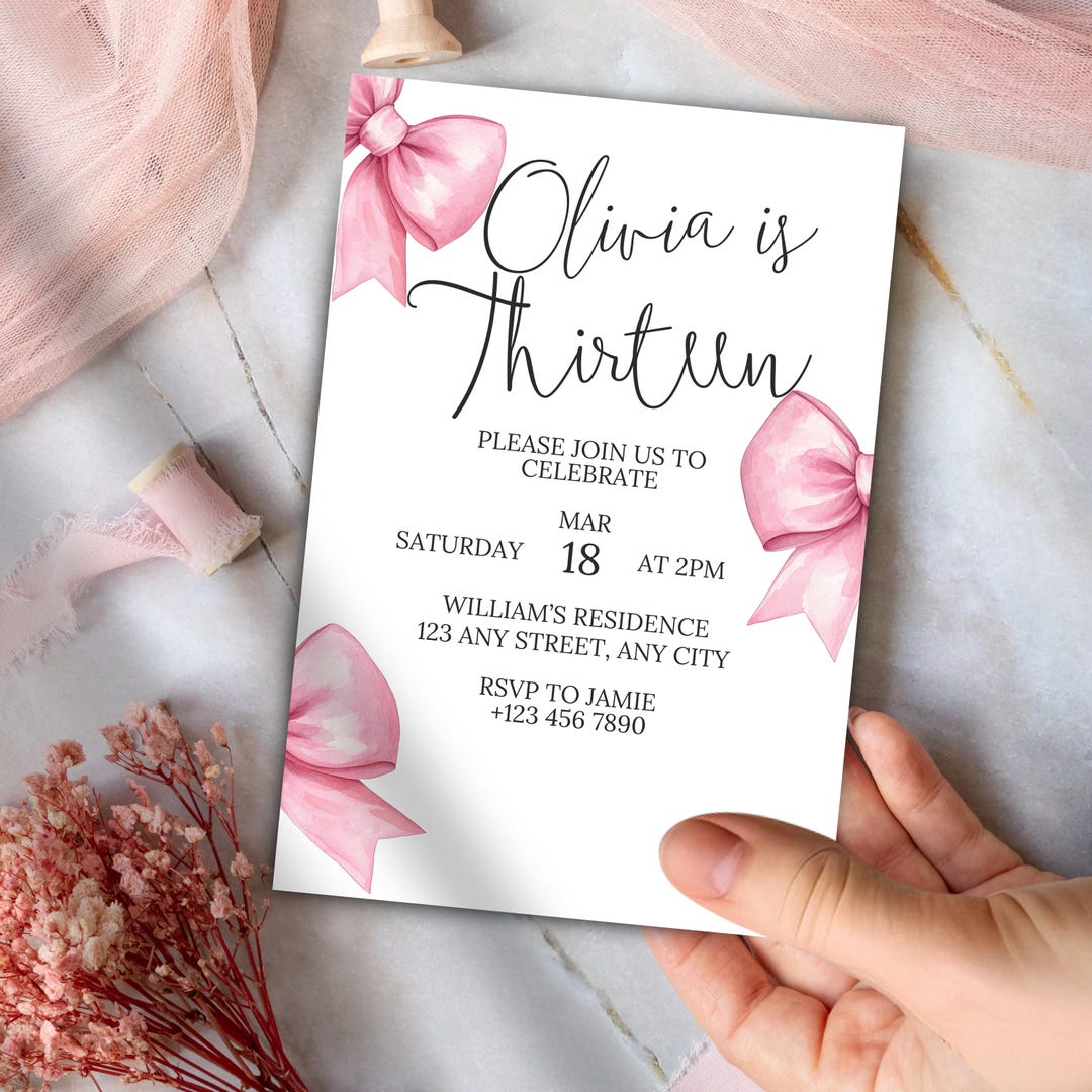Coquette 13th Birthday Invitation Template| Digital Download Mobile ...