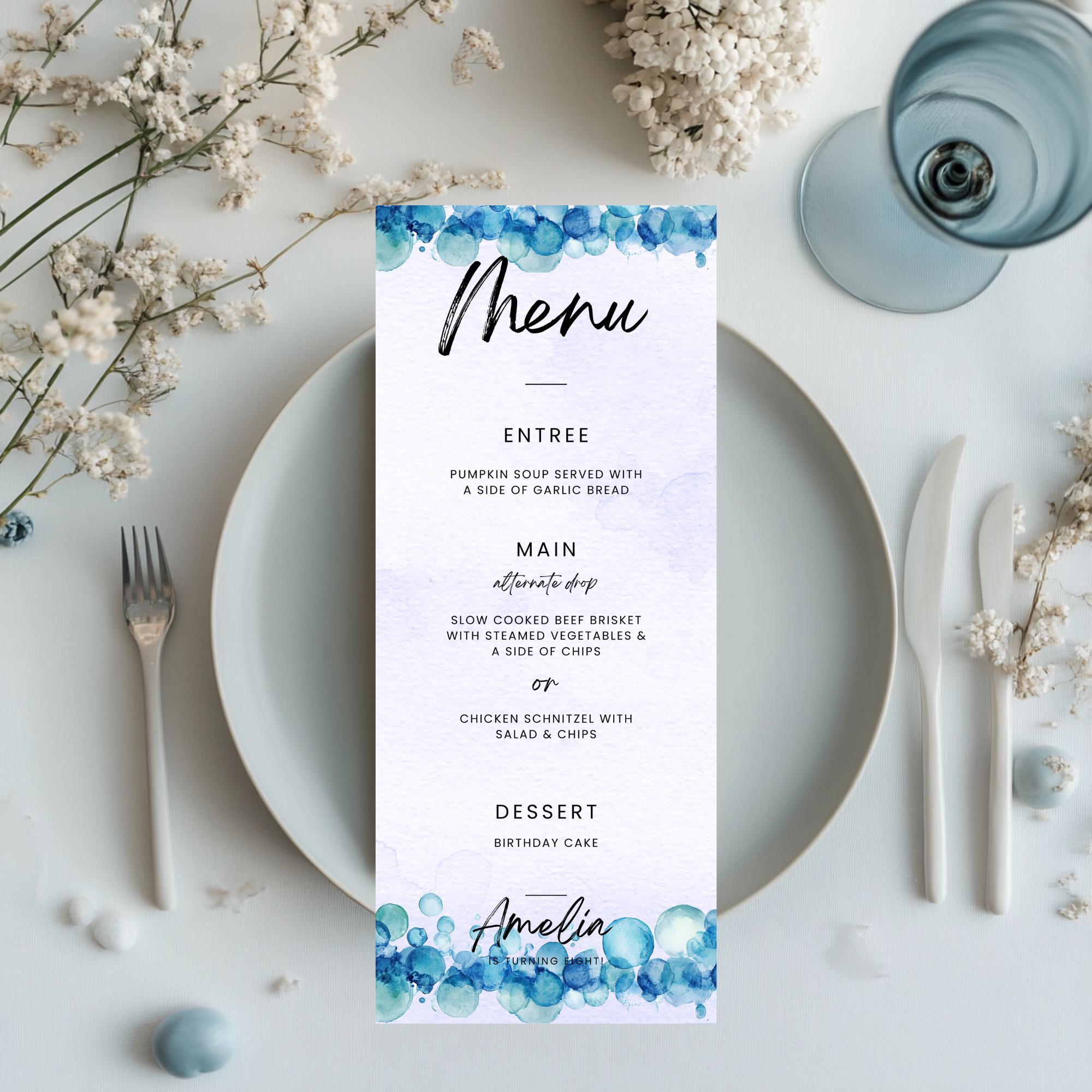 Tasteful Under the Sea Menu Template | Pack of 5 | INSTANT DOWNLOAD ...