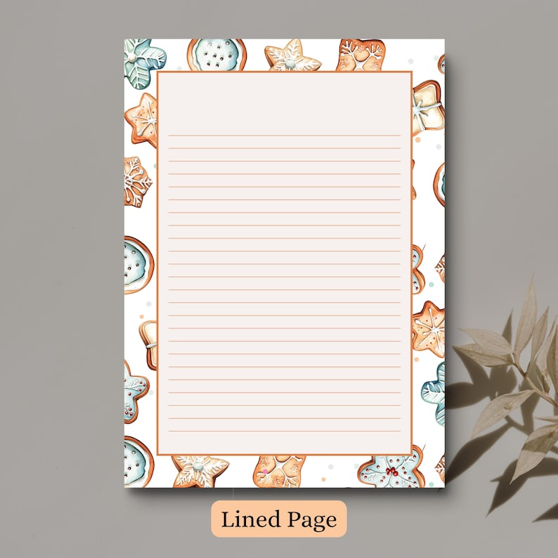 Printable Christmas Cookie Stationery, Lined Unlined Paper, Printable ...