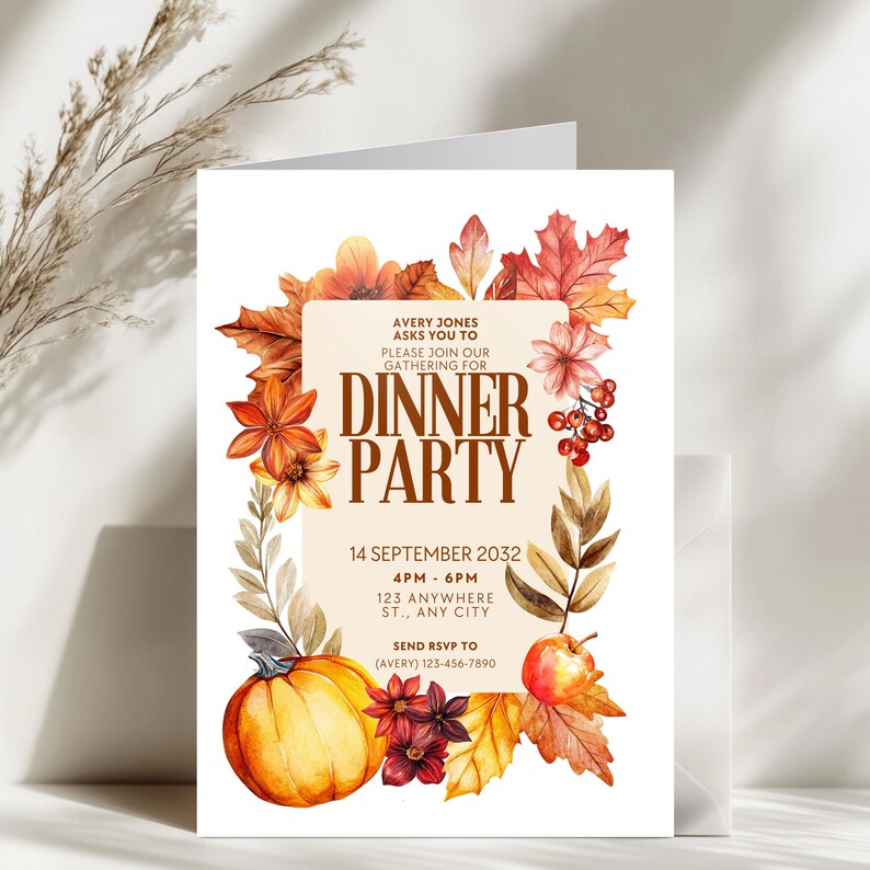 Editable Fall Dinner Party Invitation Template, Instant Download ...