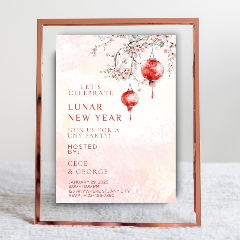 Lunar New Year Party Invitation, Watercolor Lantern Design, Elegant ...