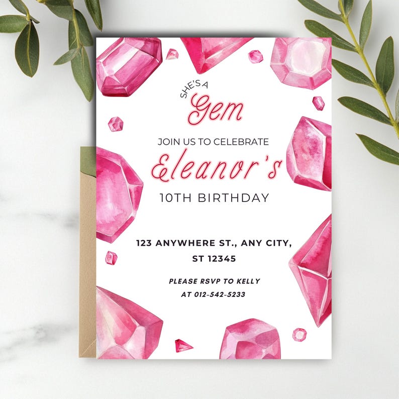 Editable Crystal Gemstone Birthday Invitation, Instant Download ...