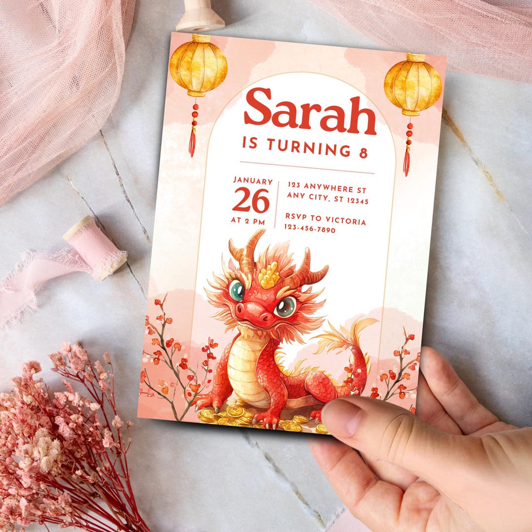 Chinese Red Dragon Birthday Party Invitation Template |digital Download ...