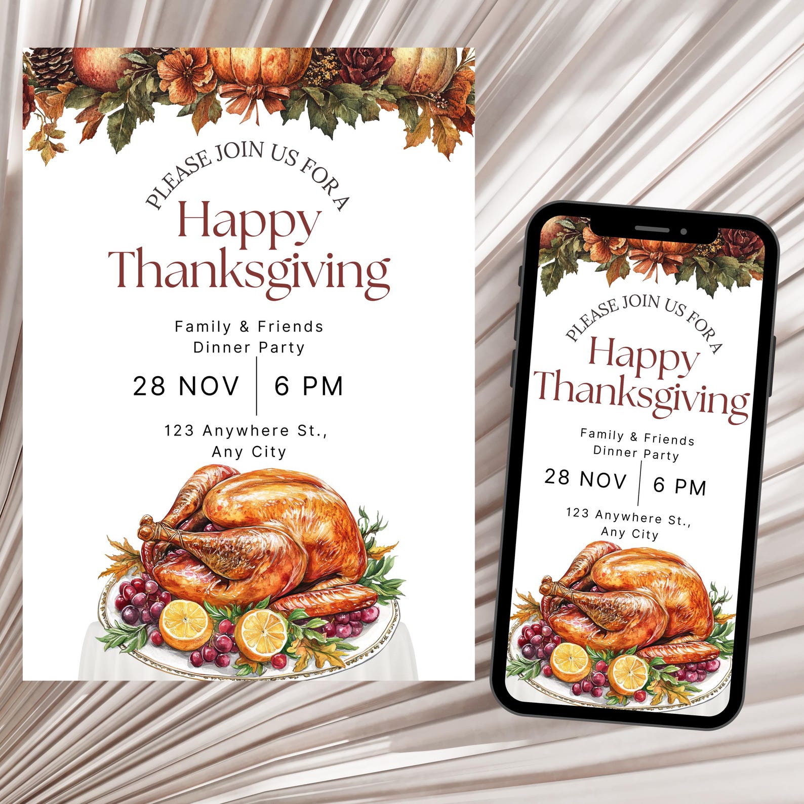 Editable Family & Friends Thanksgiving Invitation Template, Digital ...