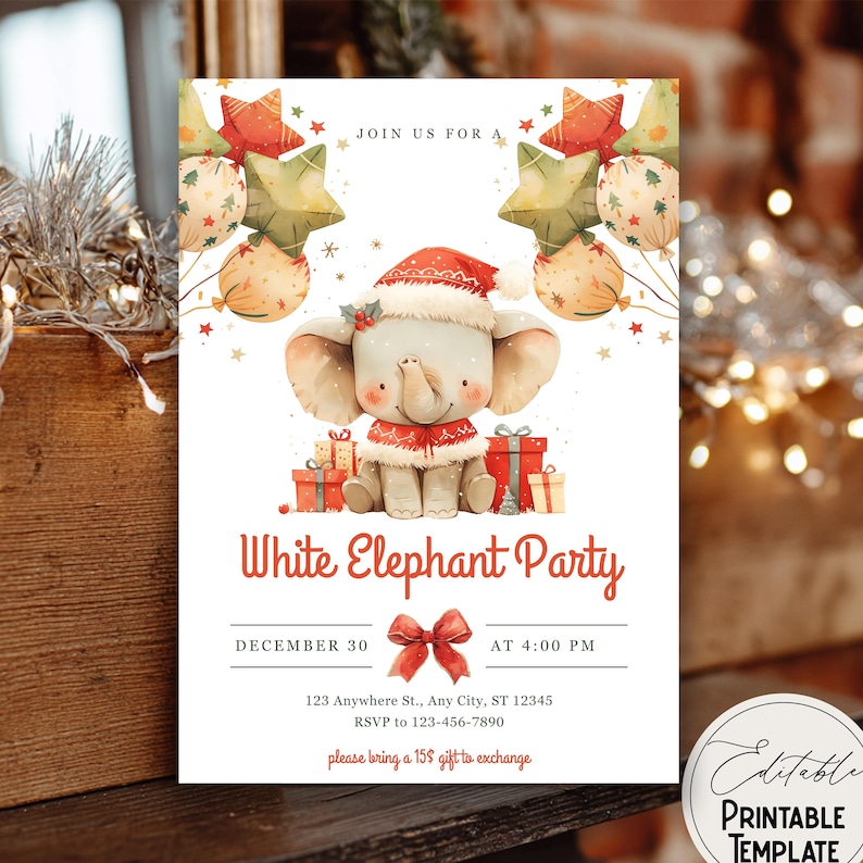 Christmas Invitation for Gift Exchange | White Elephant Party Invite ...