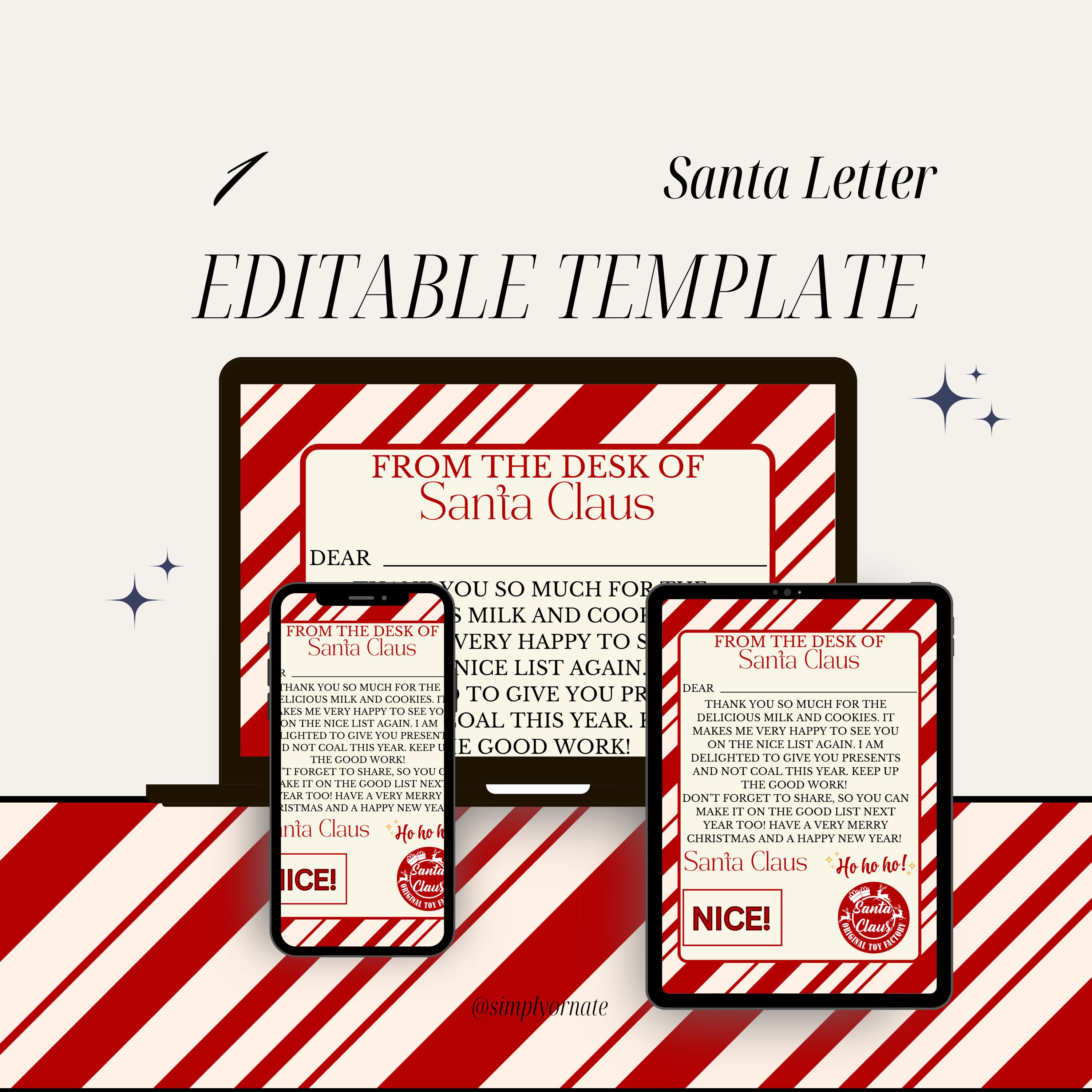 Editable Santa Letter Template, Personalized Holiday Stationery ...