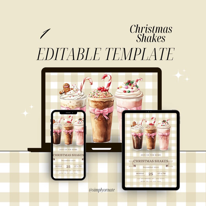 Editable Milkshake Party Invitation, Printable Holiday Party Template ...