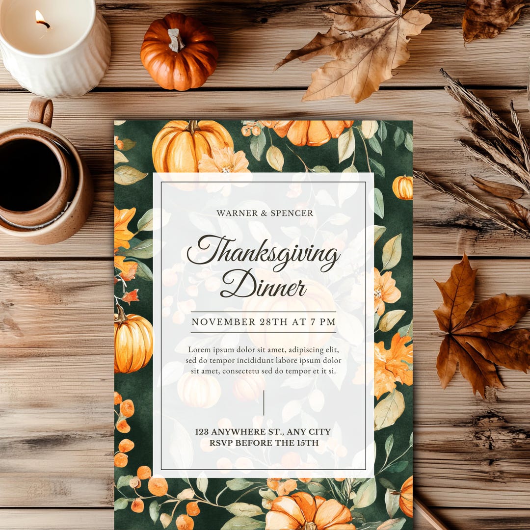 Botanical Thanksgiving Invitation Template, Green Fall Design (canva ...