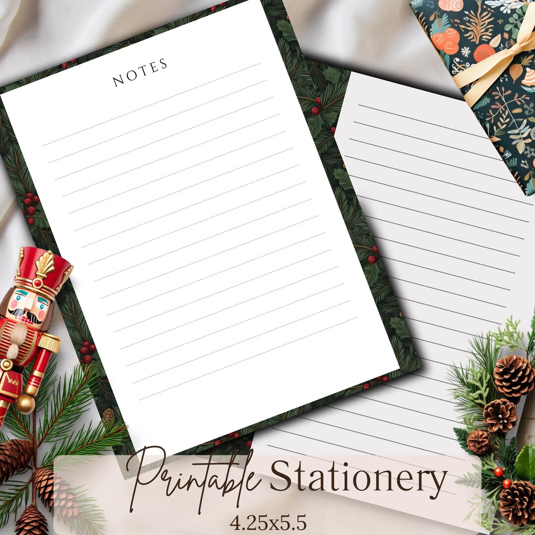 Printable Christmas Background Stationery, Letter Paper, Winter Floral ...
