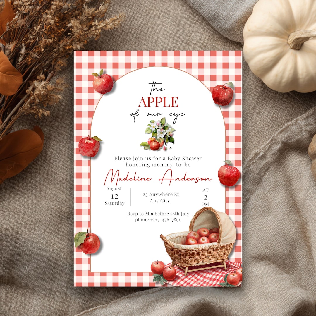 Apple Baby Shower Invitation – Rustic Fall Gingham – Editable Template ...