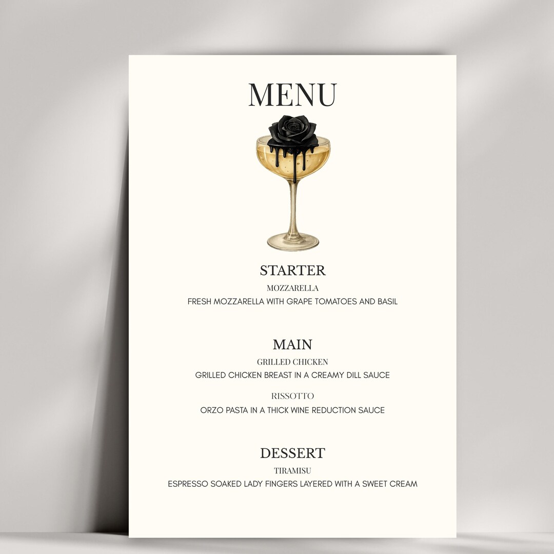 Elegant Bachelorette Party Menu Template - Instant Download - Moody ...