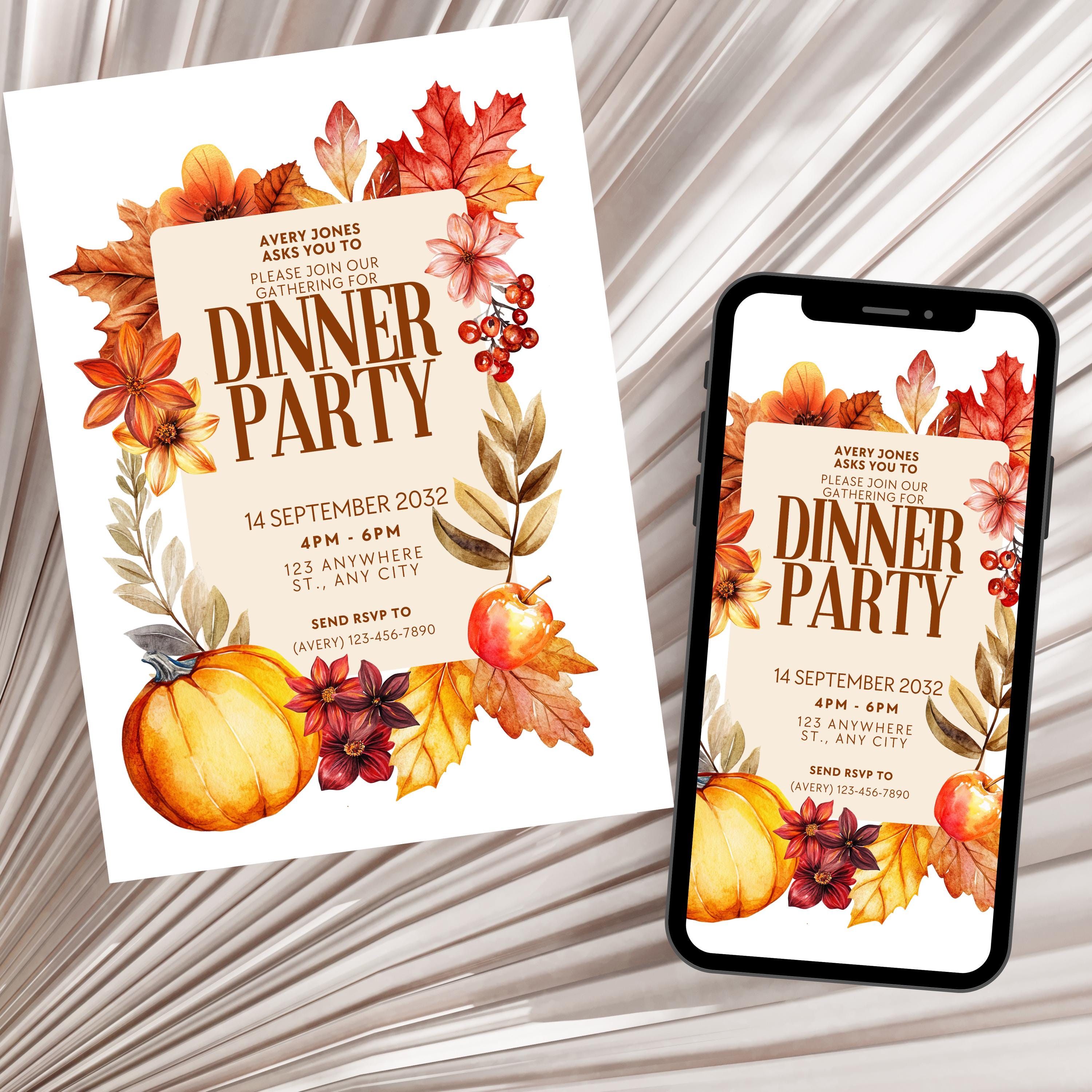 Editable Fall Dinner Party Invitation Template, Instant Download ...