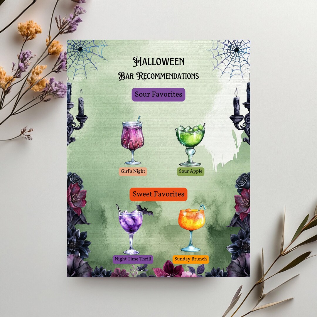Colorful Halloween Bar Menu Template instant Download Cocktails Spooky ...