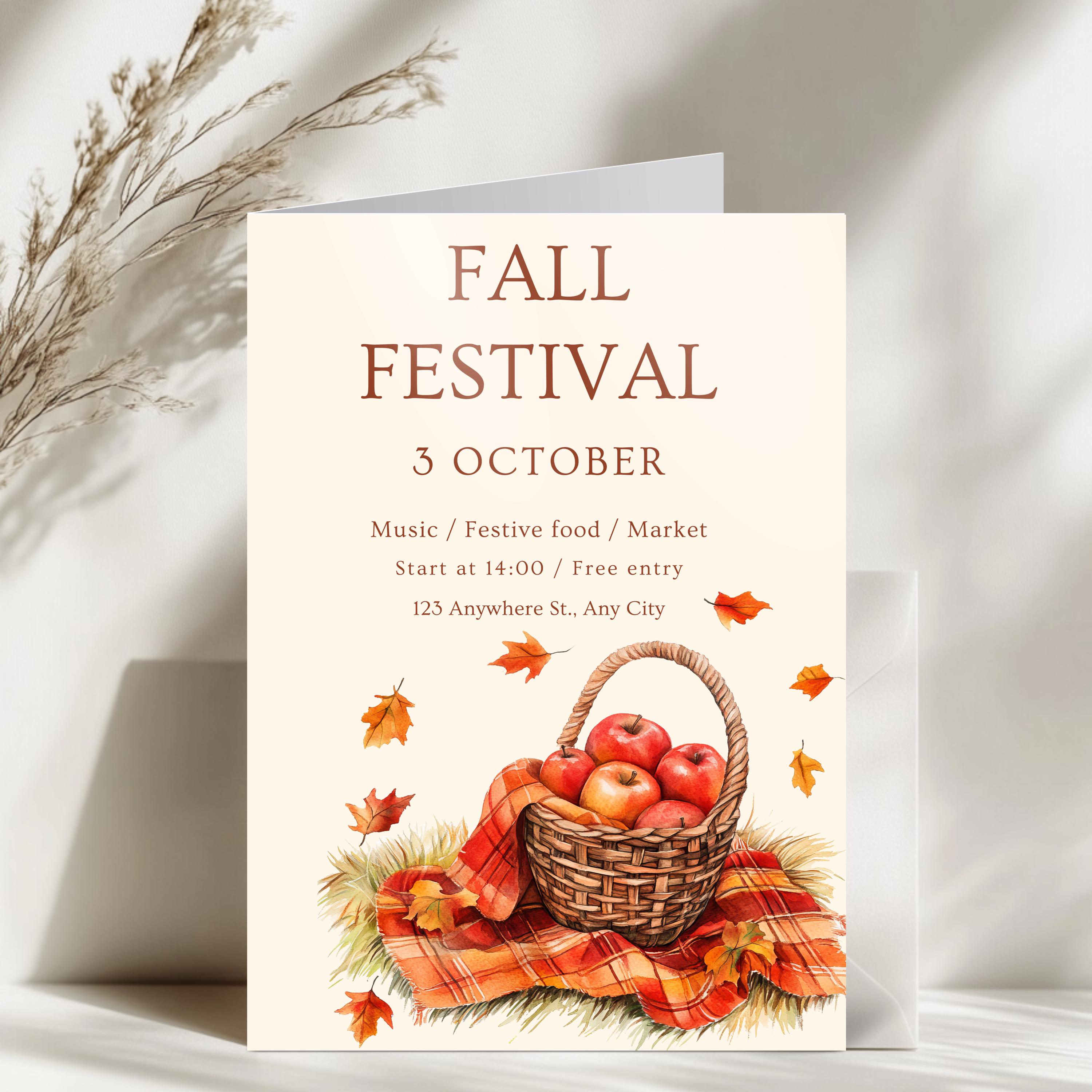 Editable Fall Festival Invitation Template, Charming Apples on Blanket ...