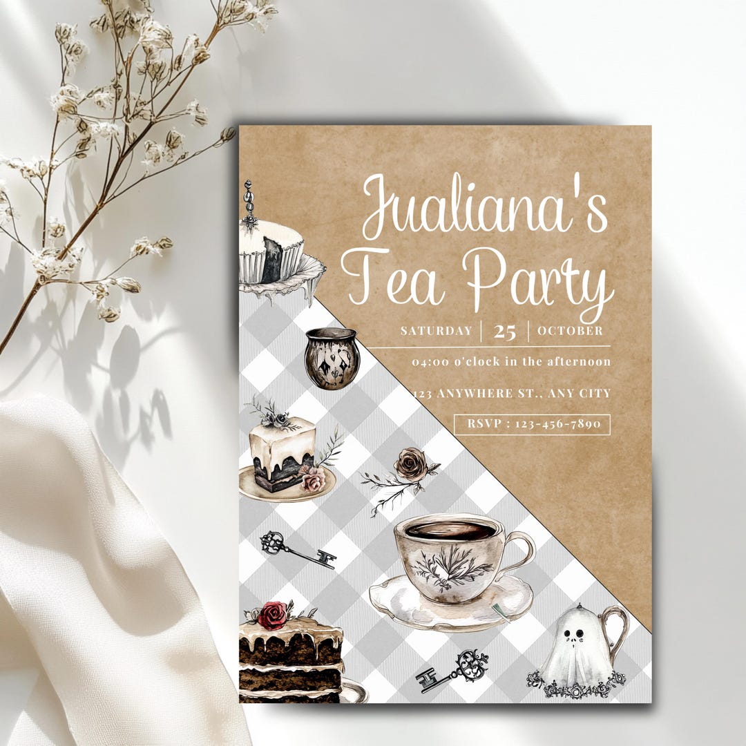 Vintage Halloween Tea Party Invitation, Instant Download, Spooky ...