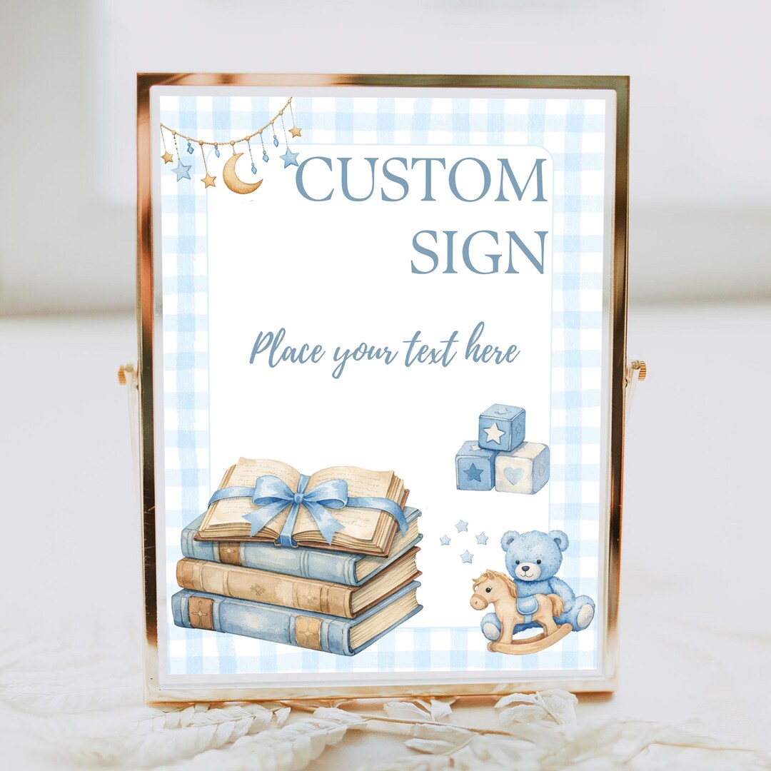 Custom Sign, Storybook Birthday Party Sign, Book Theme Table Sign, Blue ...